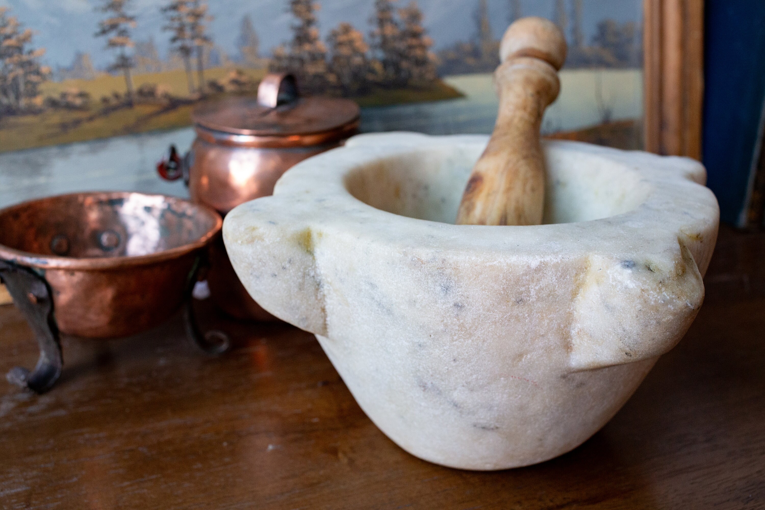 Antique Marble Mortar With Wood Pestle / 19th Century French ...