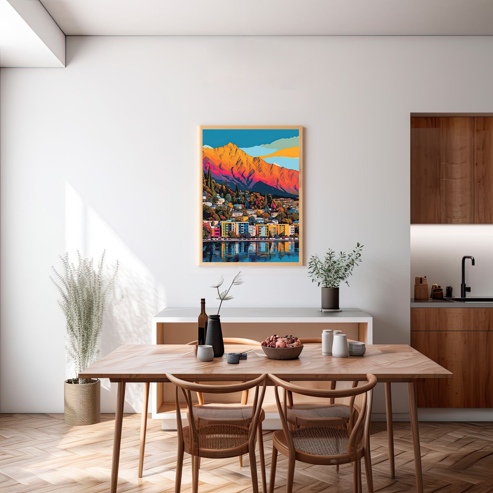 Queenstown Colorful Pop Art Digital Print New Zealand Vibrant Wall Art ...