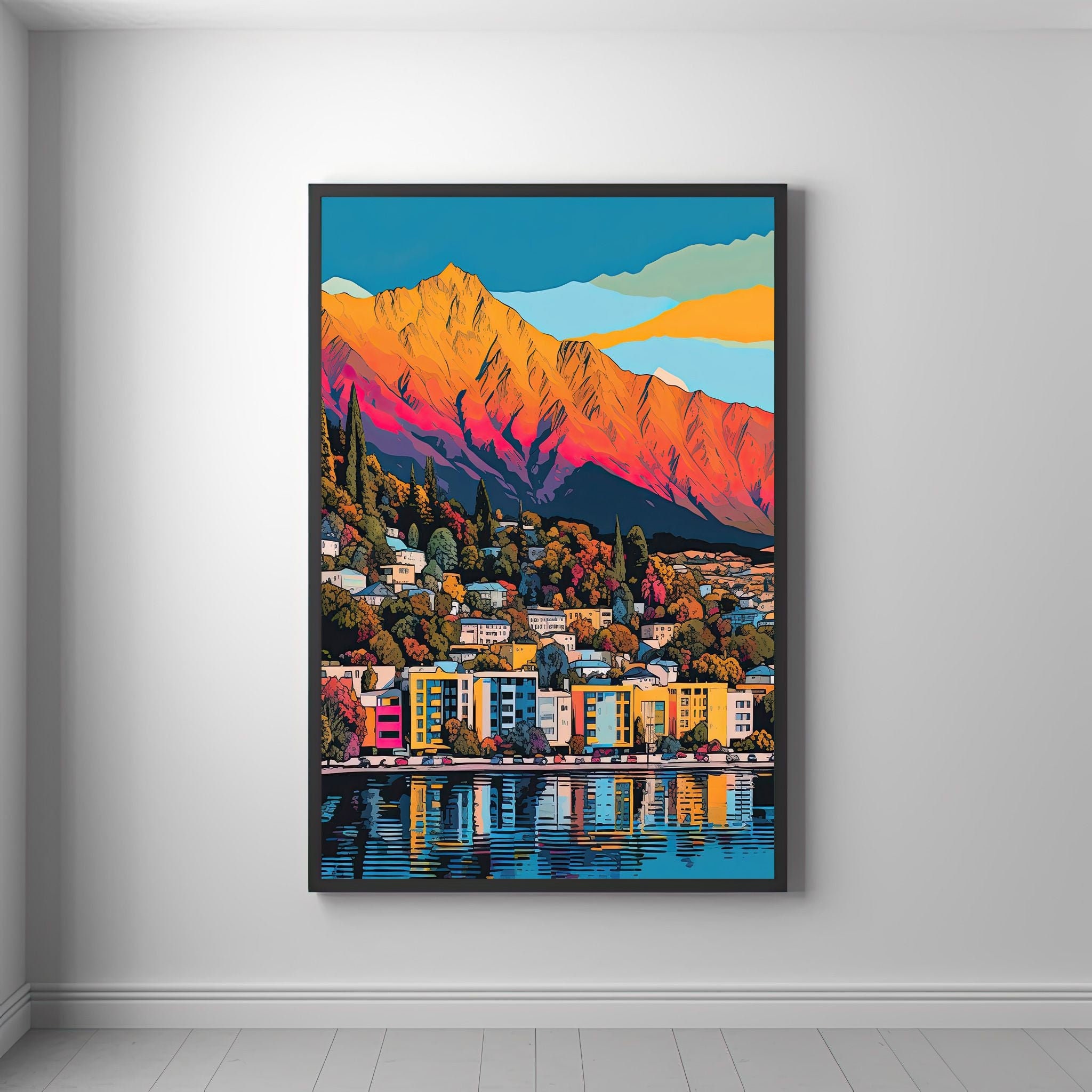 Queenstown Colorful Pop Art Digital Print New Zealand Vibrant Wall Art ...
