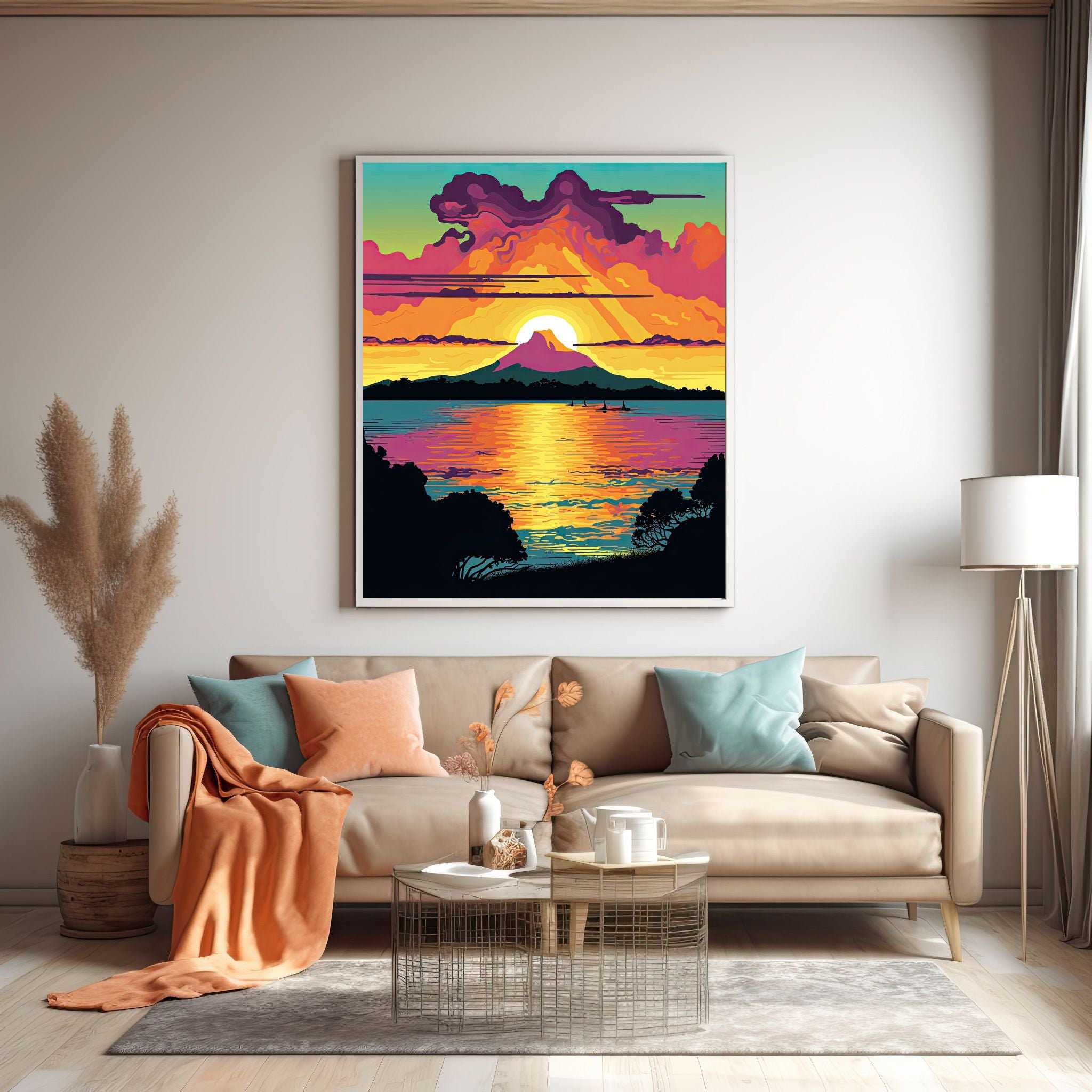 Rangitoto Colorful Pop Art Digital Print New Zealand Vibrant Wall Art ...