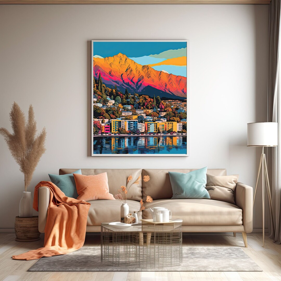 Queenstown Colorful Pop Art Digital Print New Zealand Vibrant Wall Art ...