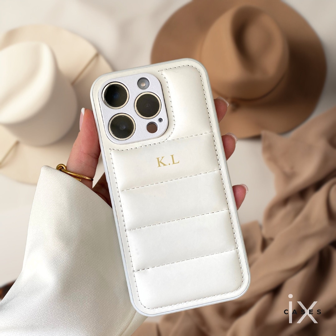Personalized Puffer Leather Case for iPhone 16 Pro Max 15 14 13 Pro ...
