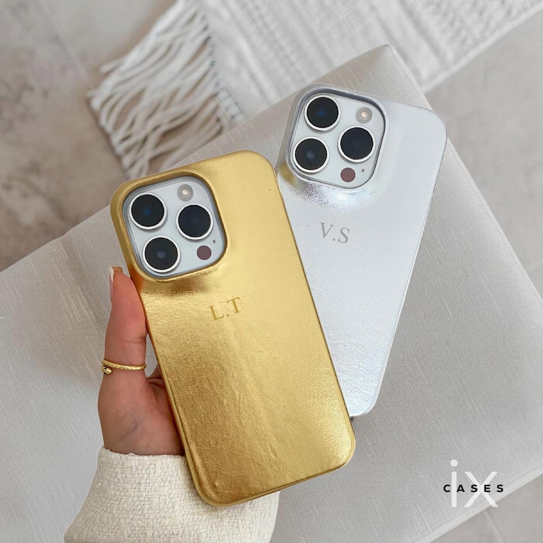Personalized Gold Leather Case for iPhone 17 Pro Max 16 15 14, Monogram ...