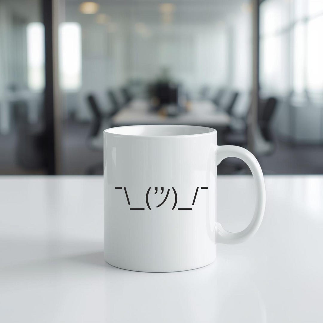 Shrug Emoji Mug, Millennial Emoticon Mug, Funny Office Mug, Corporate ...