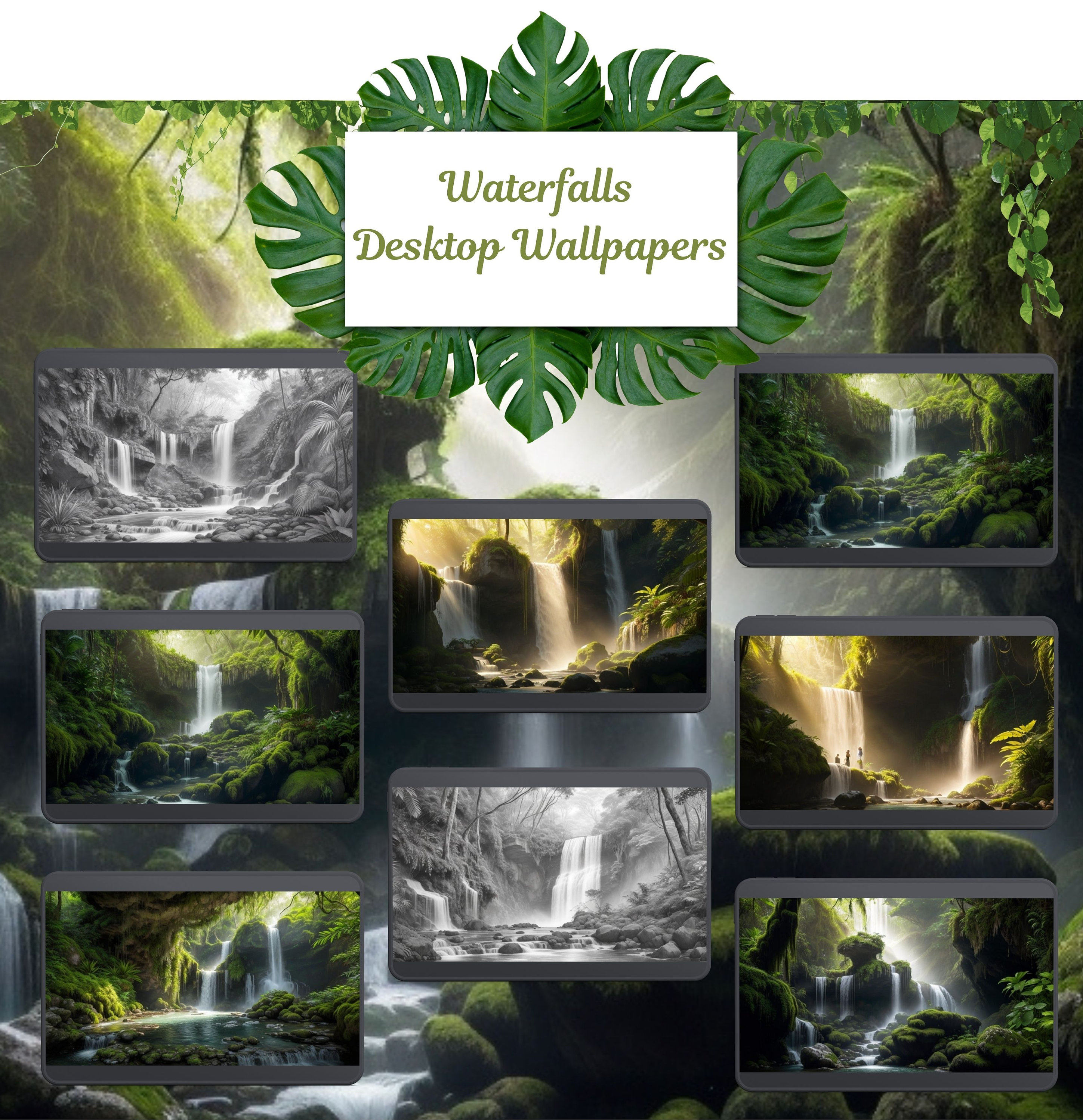 8 Desktop Wallpapers - Waterfall Scenes in High Quality. - Etsy