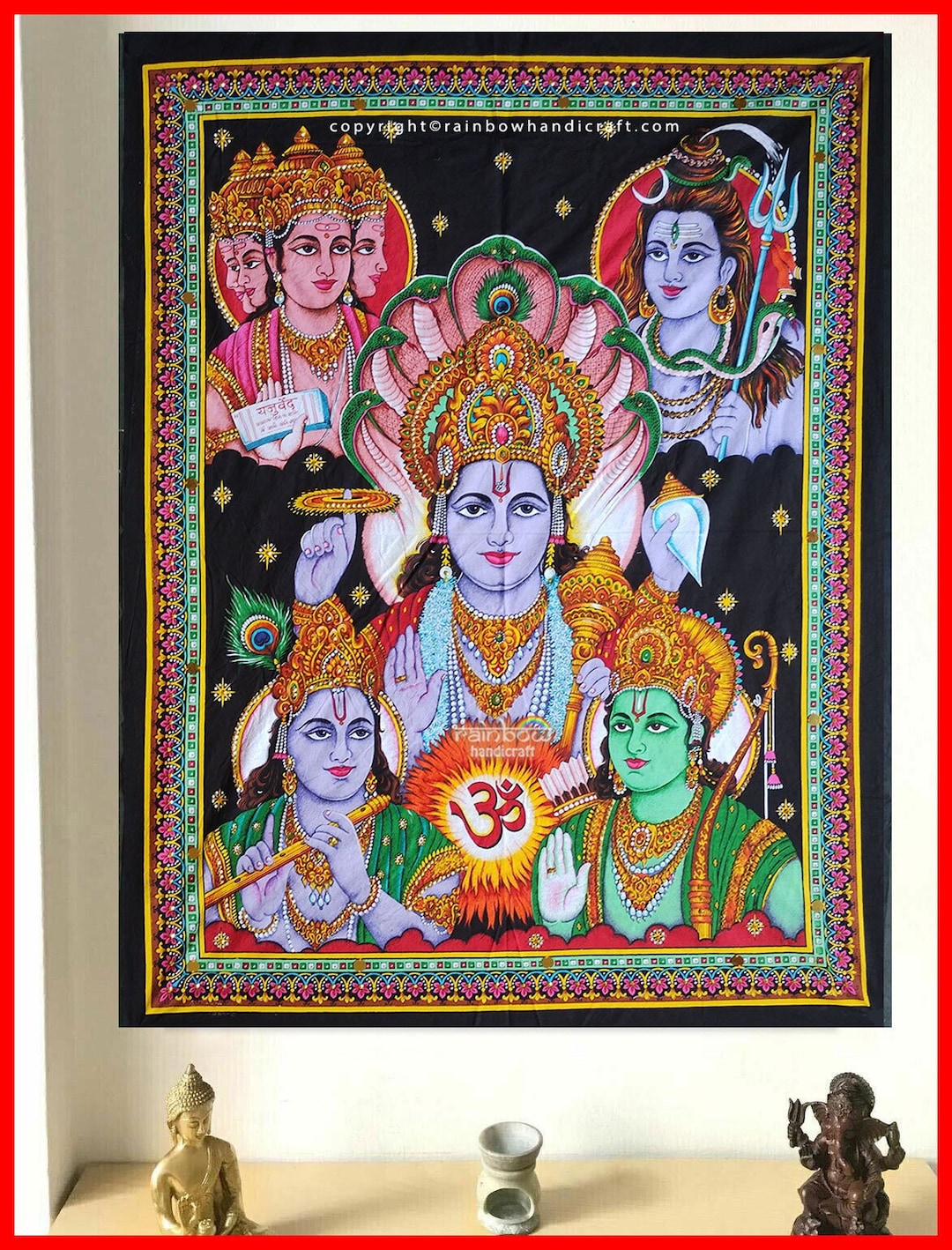 Hindu Five Gods Trinity Shiva Vishnu Wall Hanging Lord Rama Krishna ...