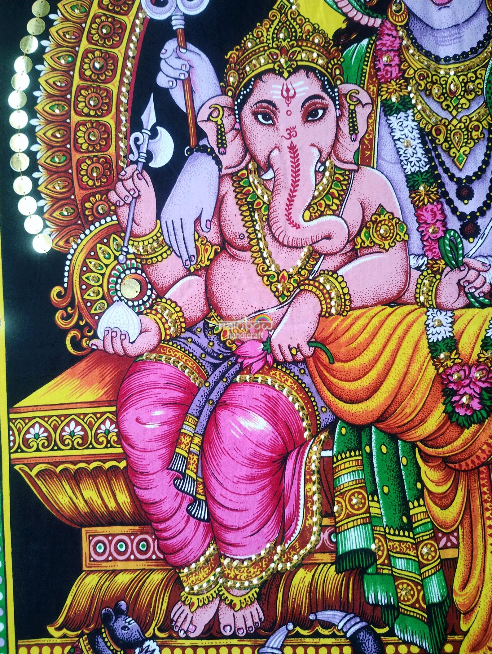Hindu Lord Shiva Family Tapestry God Shiv Ganesh Parvati Sequin Hanging ...