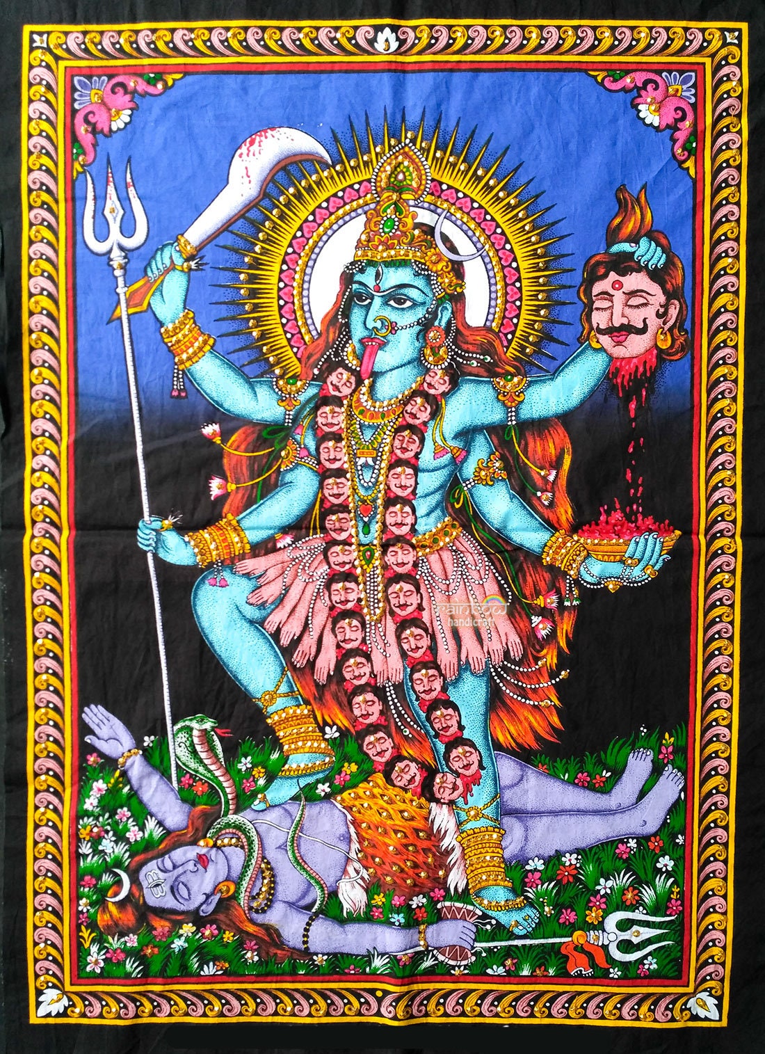 Hindu Death Goddess Maha Kali Shiva Sequin Wall Hanging Ethnic Tapestry ...