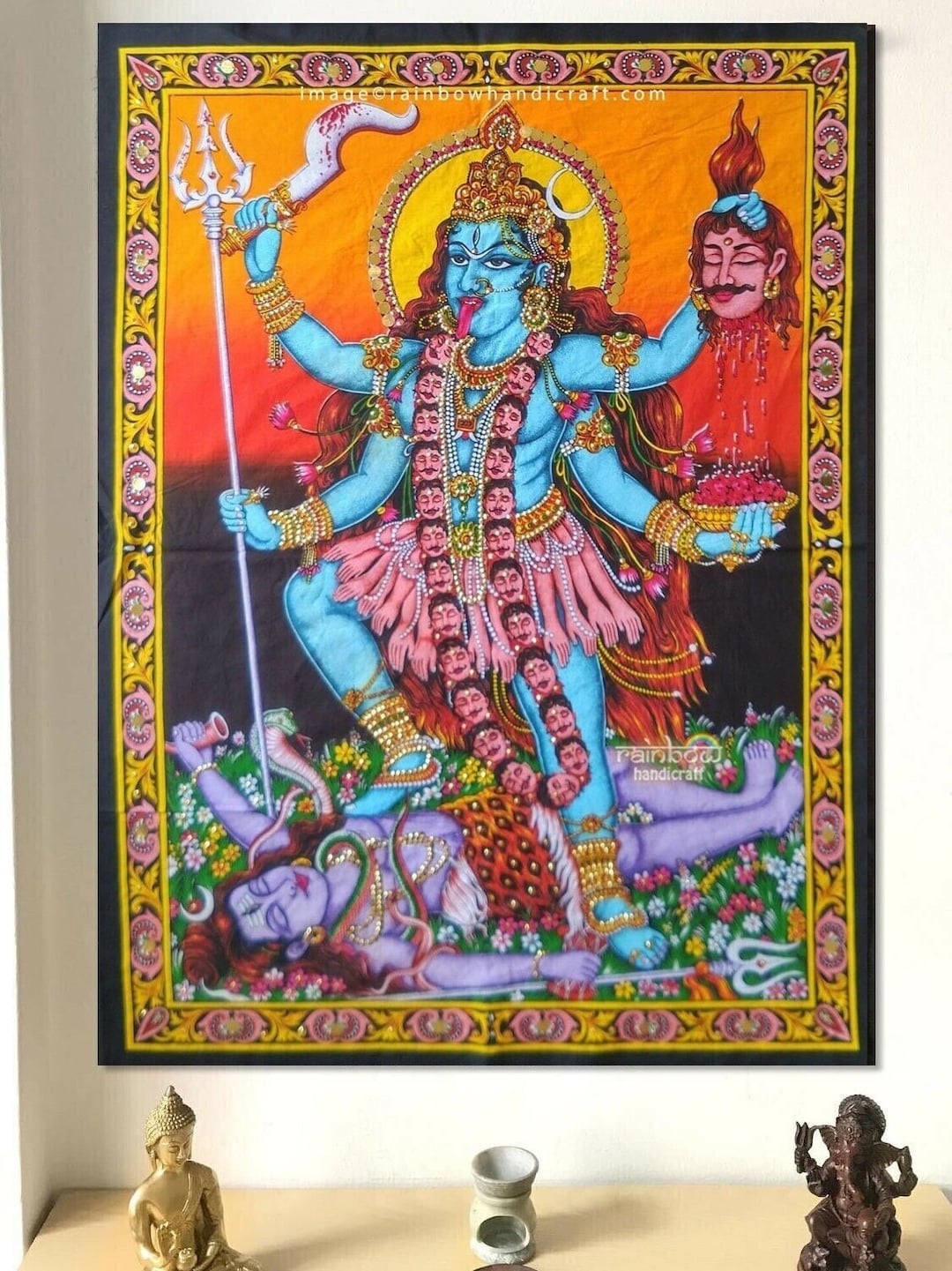 Hindu Goddess Kali Sequin Tapestry Indian Home Decor Shiva Wall Art ...