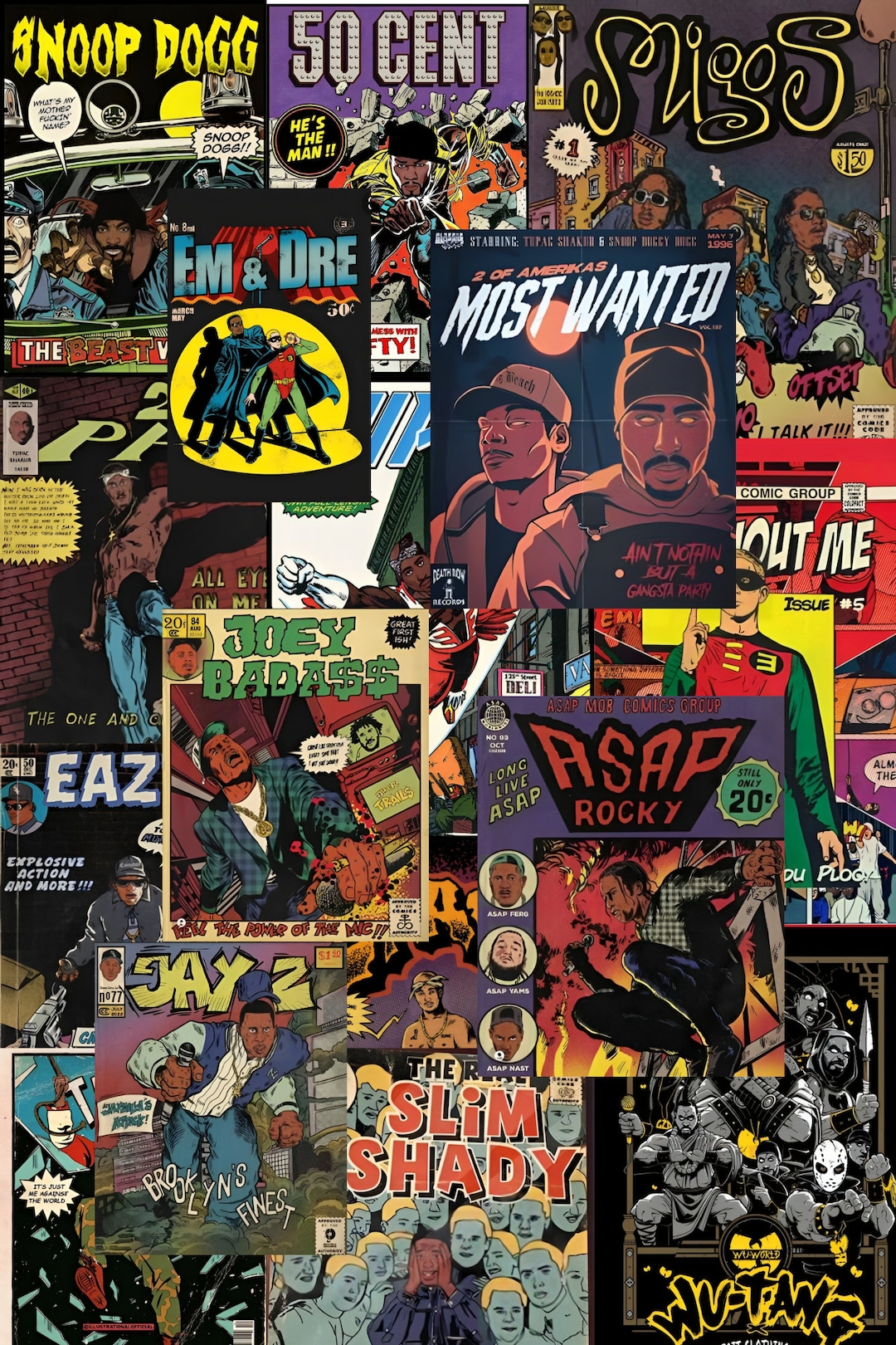 18 PCS Vintage Rap Comic Style Posters, Retro Rapper Posters, Comic ...