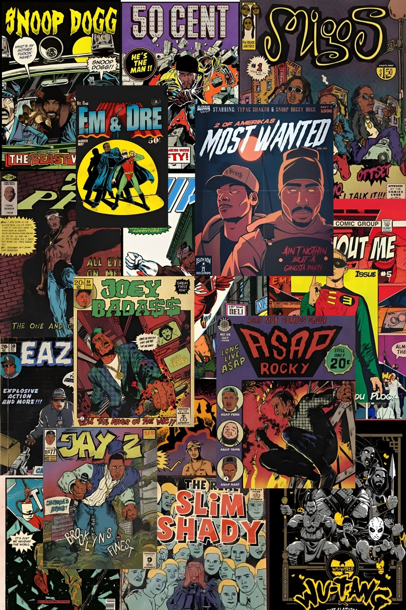 18 PCS Vintage Rap Comic Style Posters, Retro Rapper Posters, Comic ...