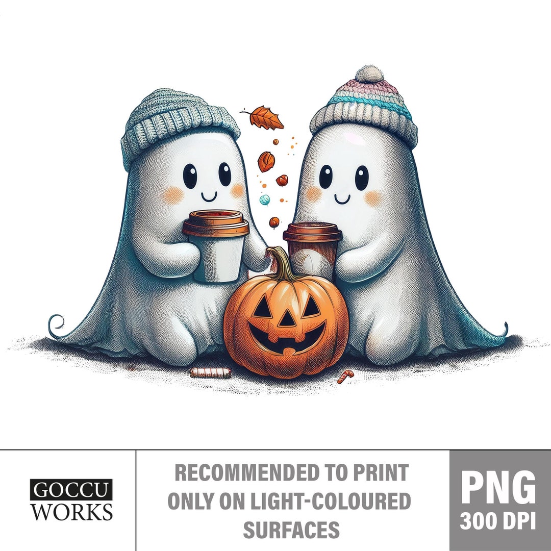 Spooky Friends Halloween Digital Art - Cute Ghost and Pumpkin ...