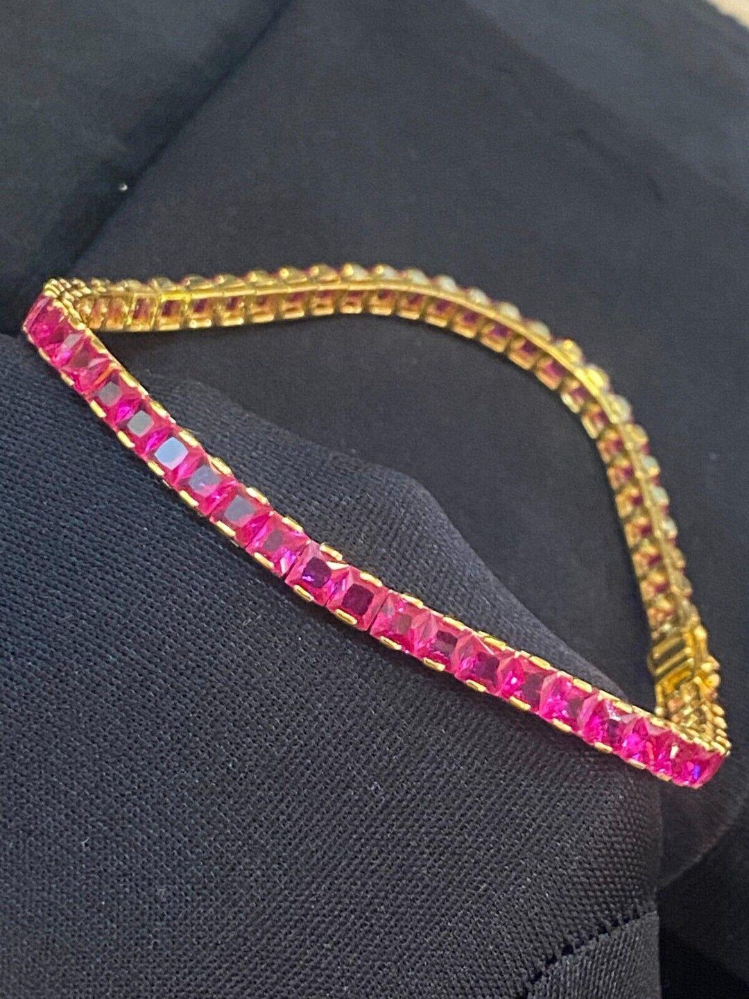 Square Ruby Women Tennis Bracelet in Silver With GB Lock , Gift for ...