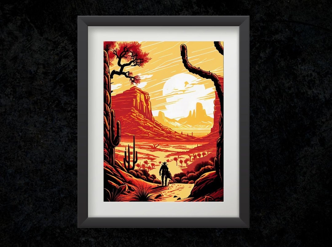 Wild West Poster. Cowboy Retro Poster. Sunset Graphic Art. Cowboy Wall ...