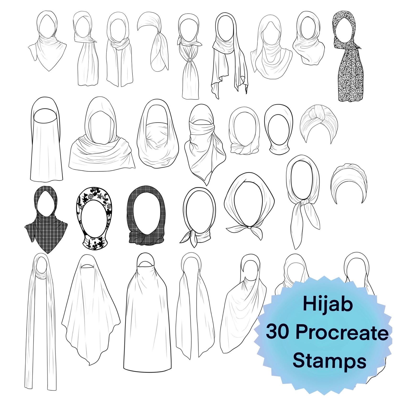 Procreate Stamps Hijab, Muslim Female Clothes Design, 30 Fashion Stamps ...