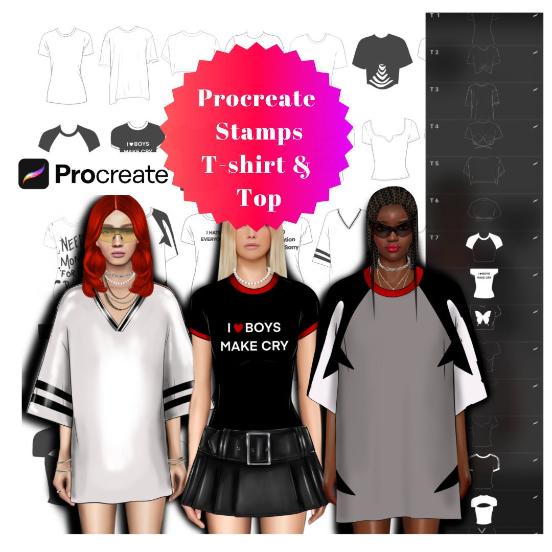 Procreate Stamps T-shirt , Procreate Brushes, Fashion Stamps, T-shirt ...