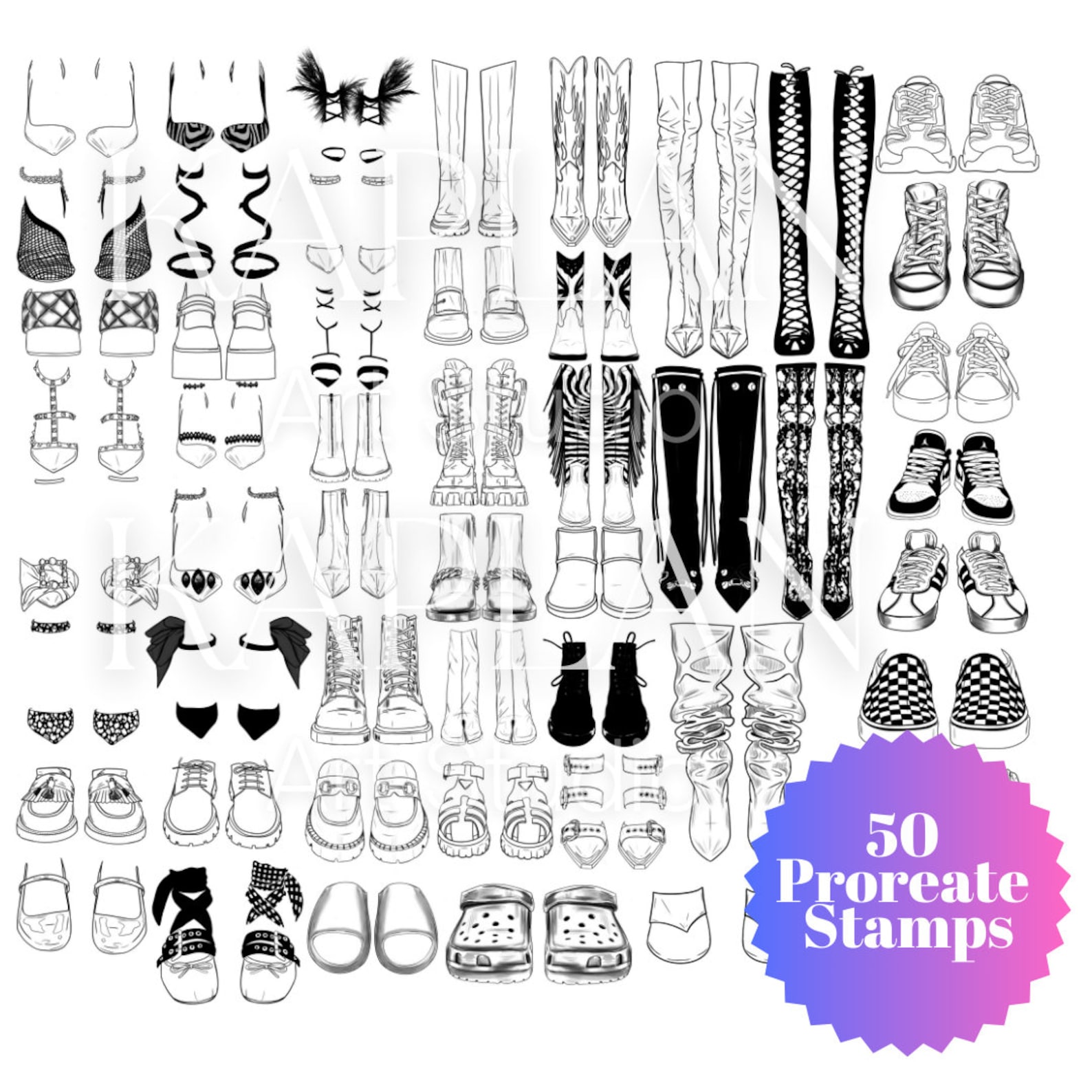 Procreate Stamps Shoes, Procreate Brushes, Fashion Stamps, Shoes ...