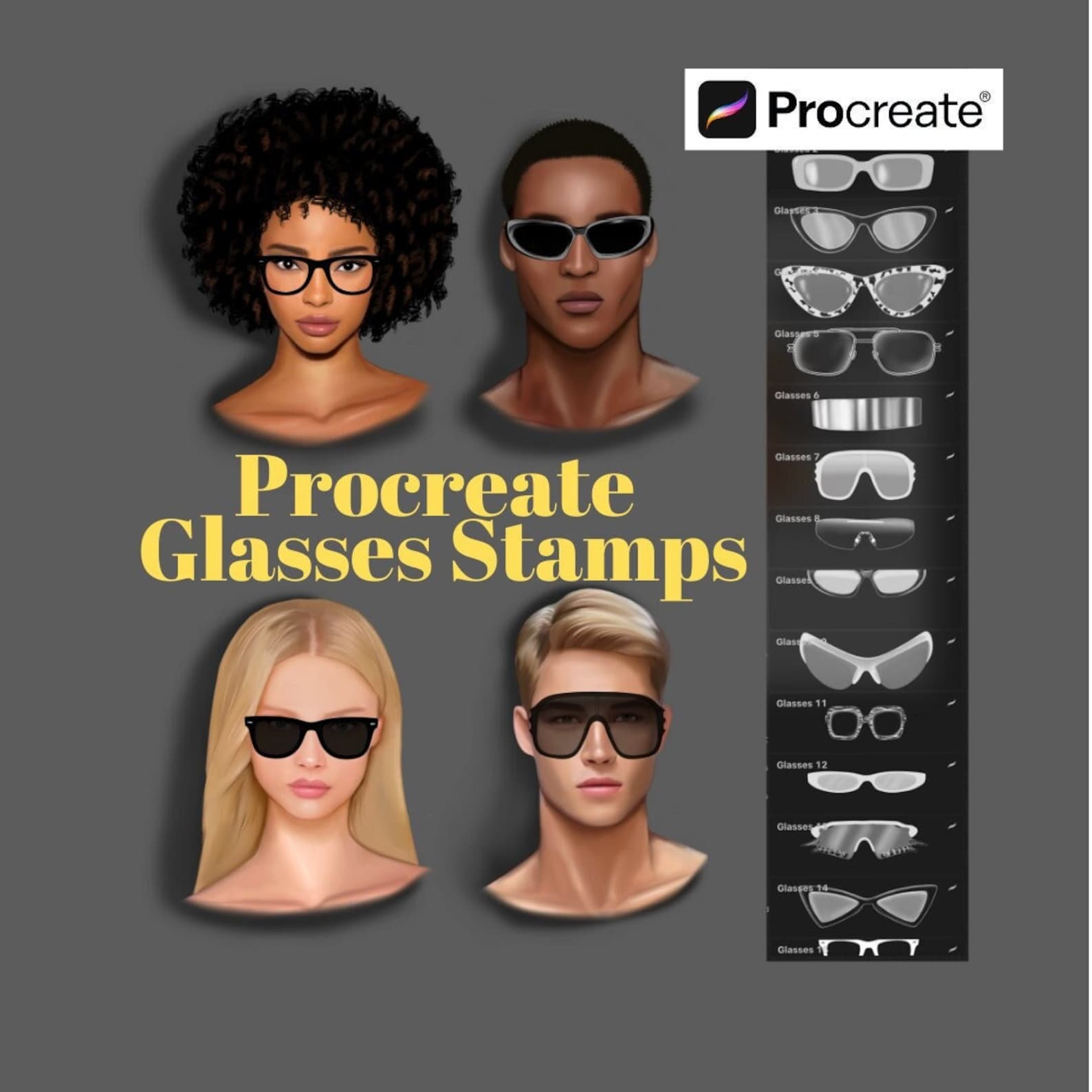 Procreate Glasses Stamps, Glasses Procreate Brushes, Fashion Stamps ...