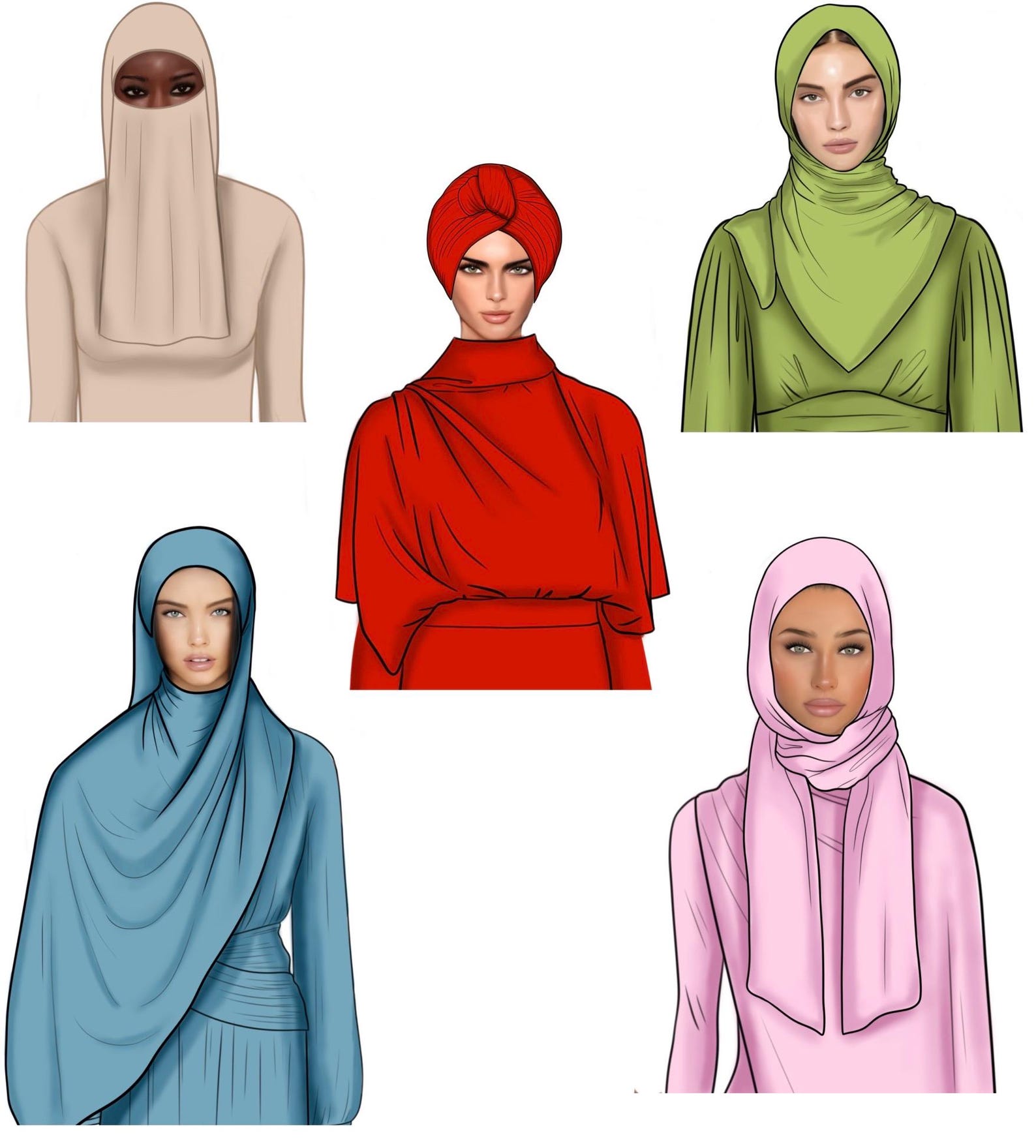 Procreate Stamps Hijab, Muslim Female Clothes Design, 30 Fashion Stamps ...