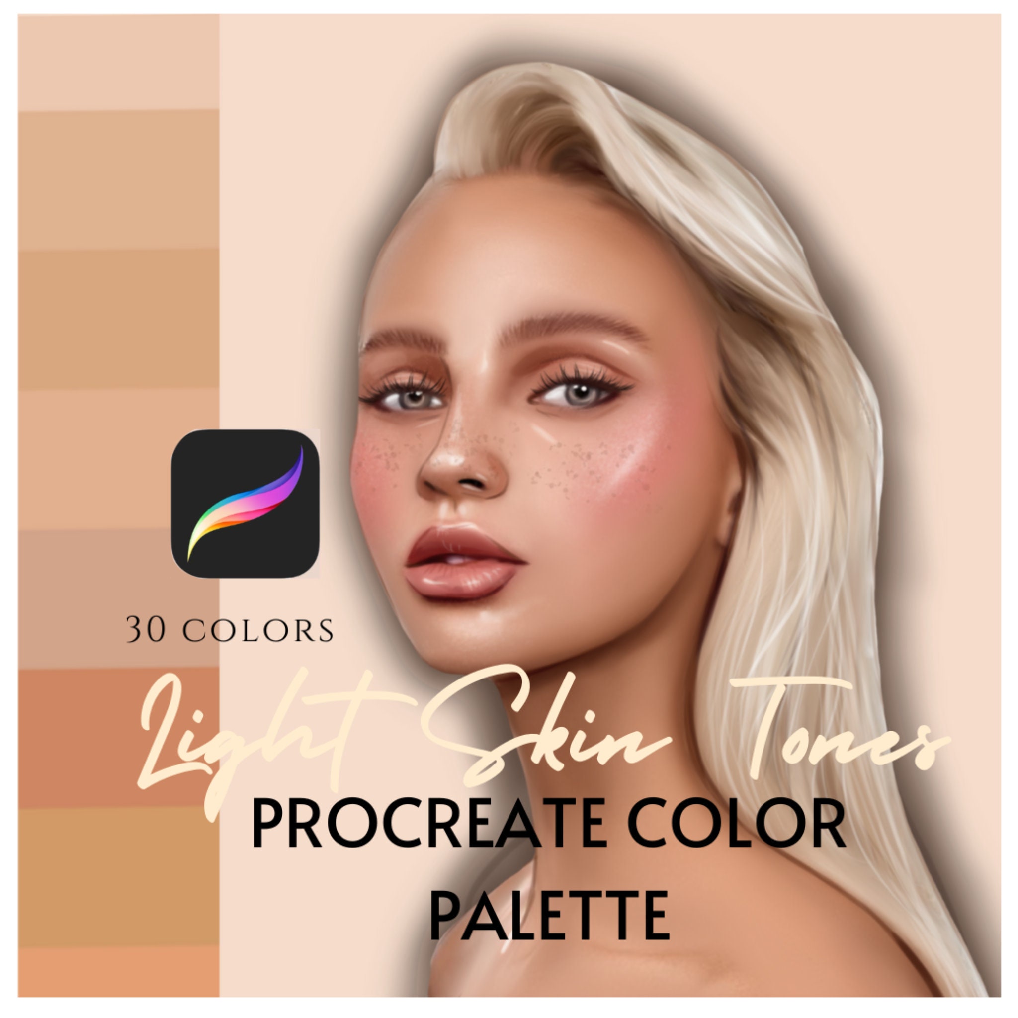 Skin Tone Palette for Procreate, 30 Realistic Skin Tone, Portrait Color ...