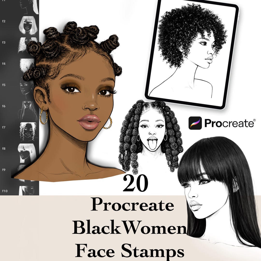 20 Procreate Black Women Face Stamps | Fashion Model Faces | Minimal ...