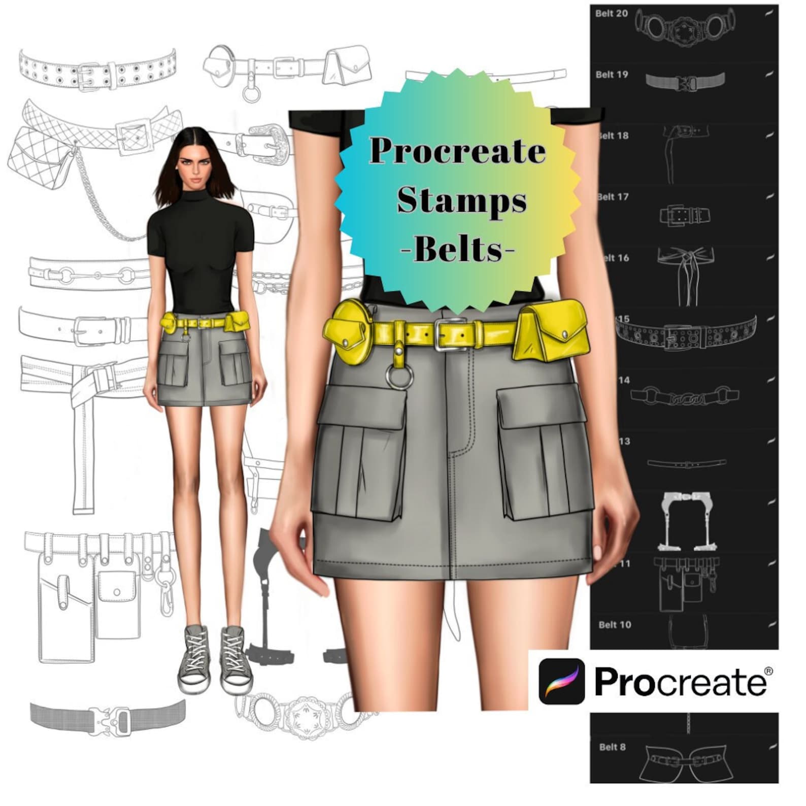 Procreate Stamps Belt, Procreate Brushes, Fashion Stamps, Belt Stamps ...