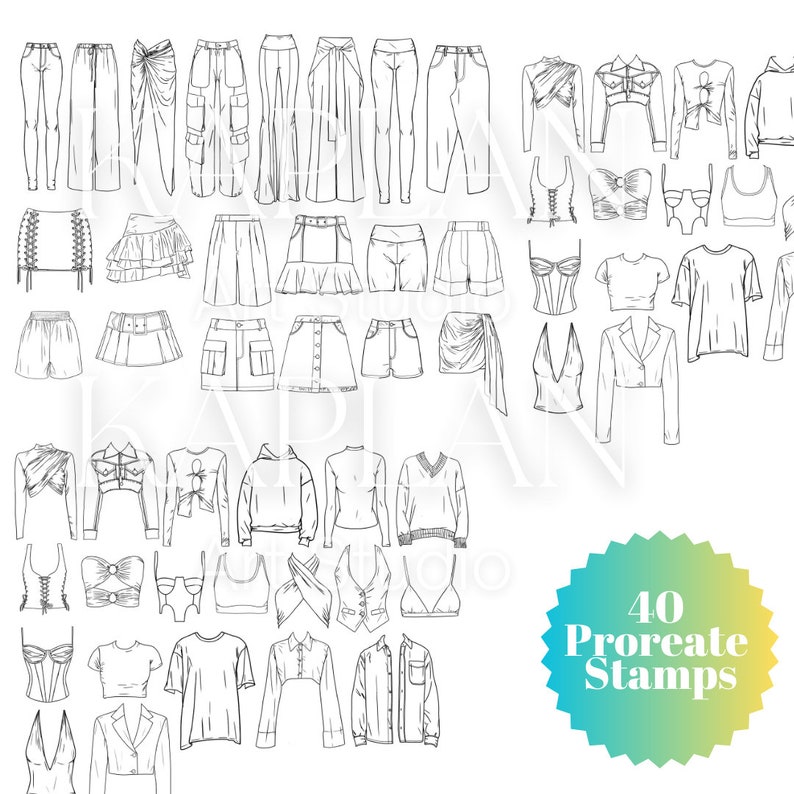 Procreate Stamps Clothes, Procreate Brushes, Fashion Stamps, Female ...