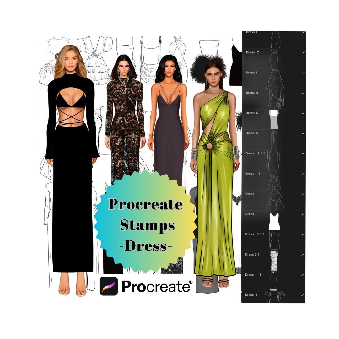 Procreate Stamps Dress, Procreate Brushes, Fashion Stamps, Dress Brushes for Designers, Brushes ...