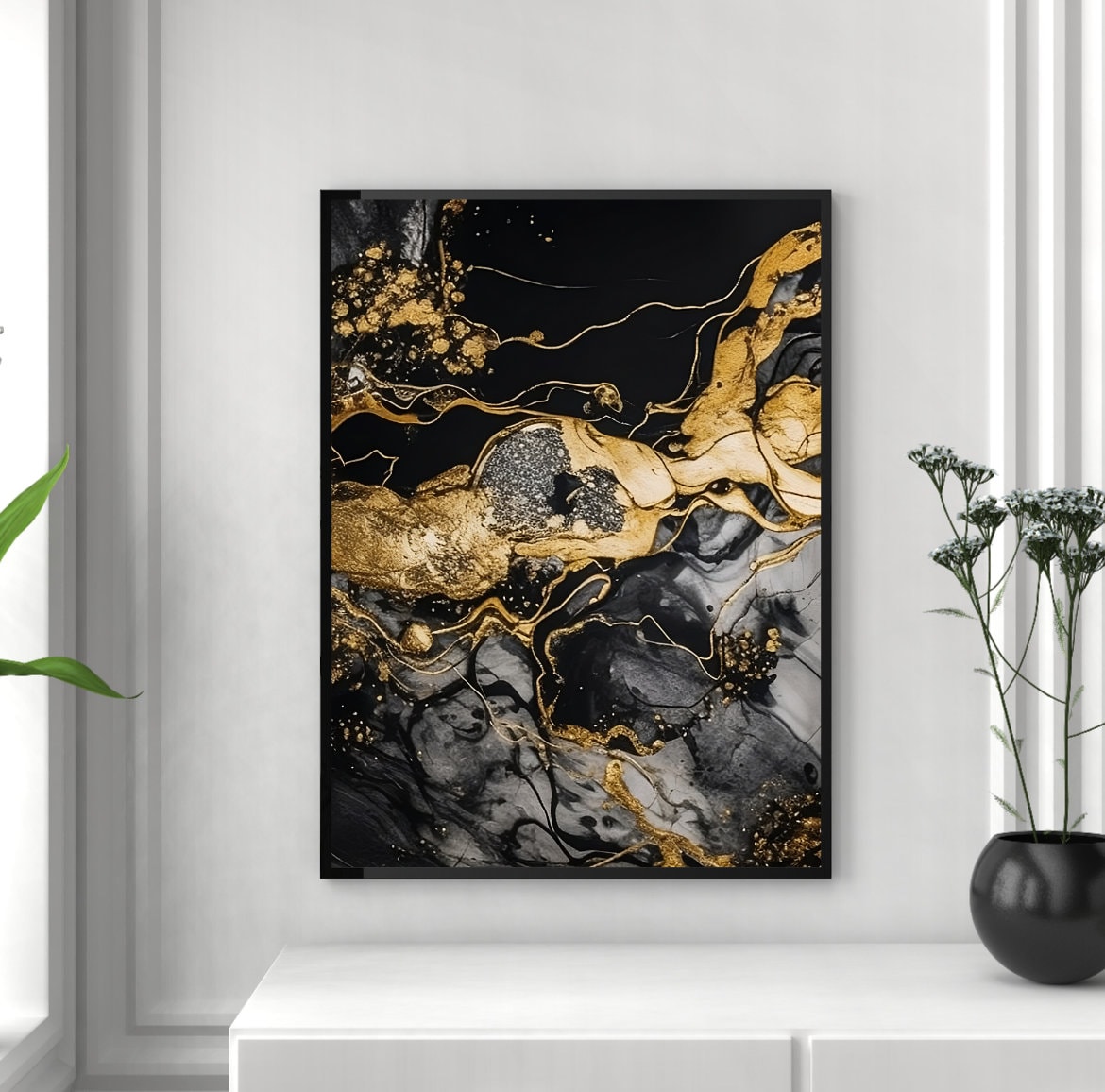 Set of 3 Black and Gold Marble Prints, Marble Wall Art, Marble Abstract ...