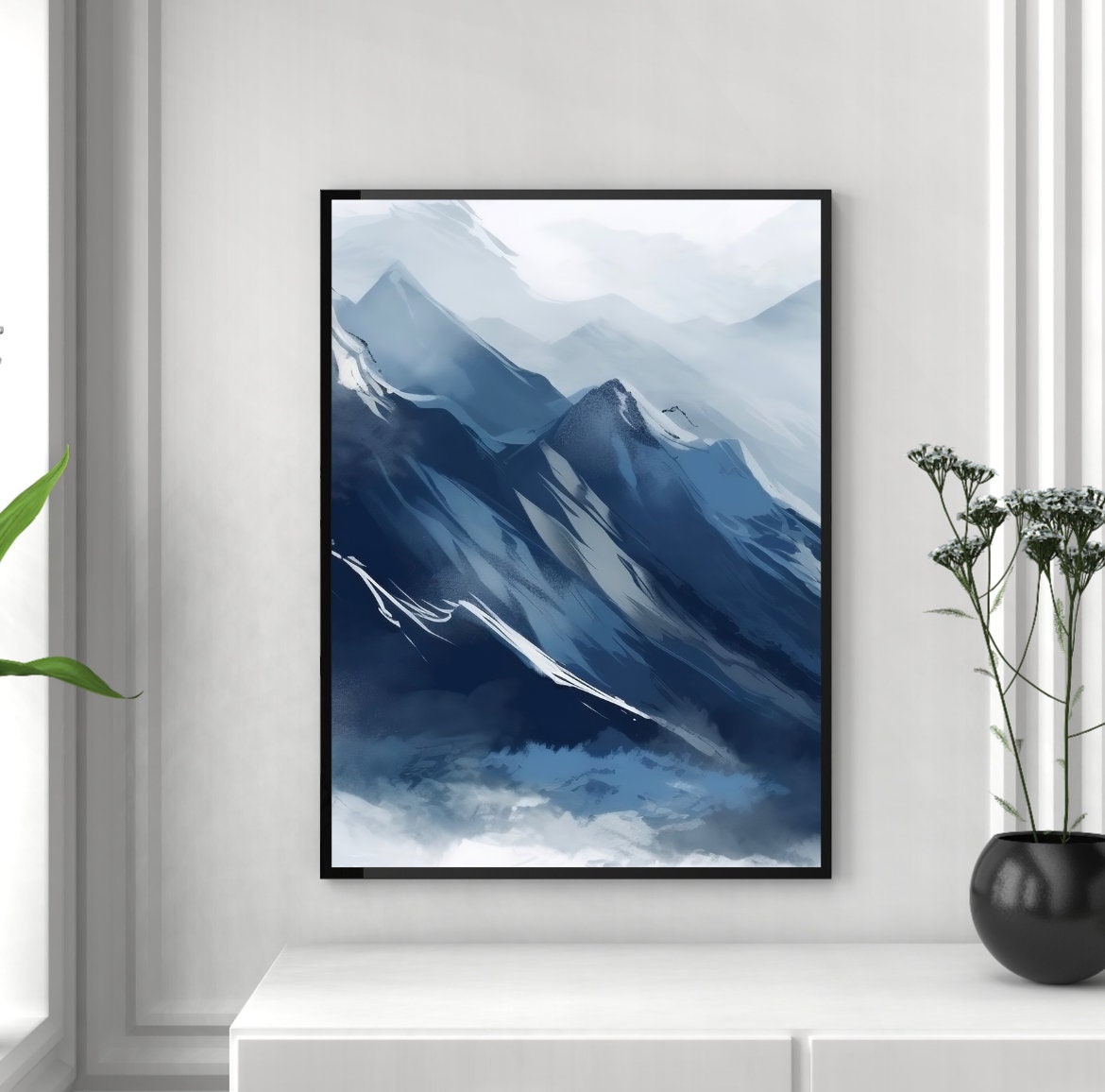 Set of 3 Blue Mountain Abstract Prints, Abstract Wall Art, Landscape ...