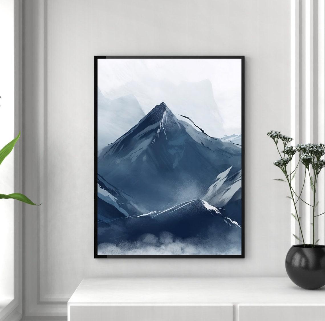 Set of 3 Blue Mountain Abstract Prints, Abstract Wall Art, Landscape ...