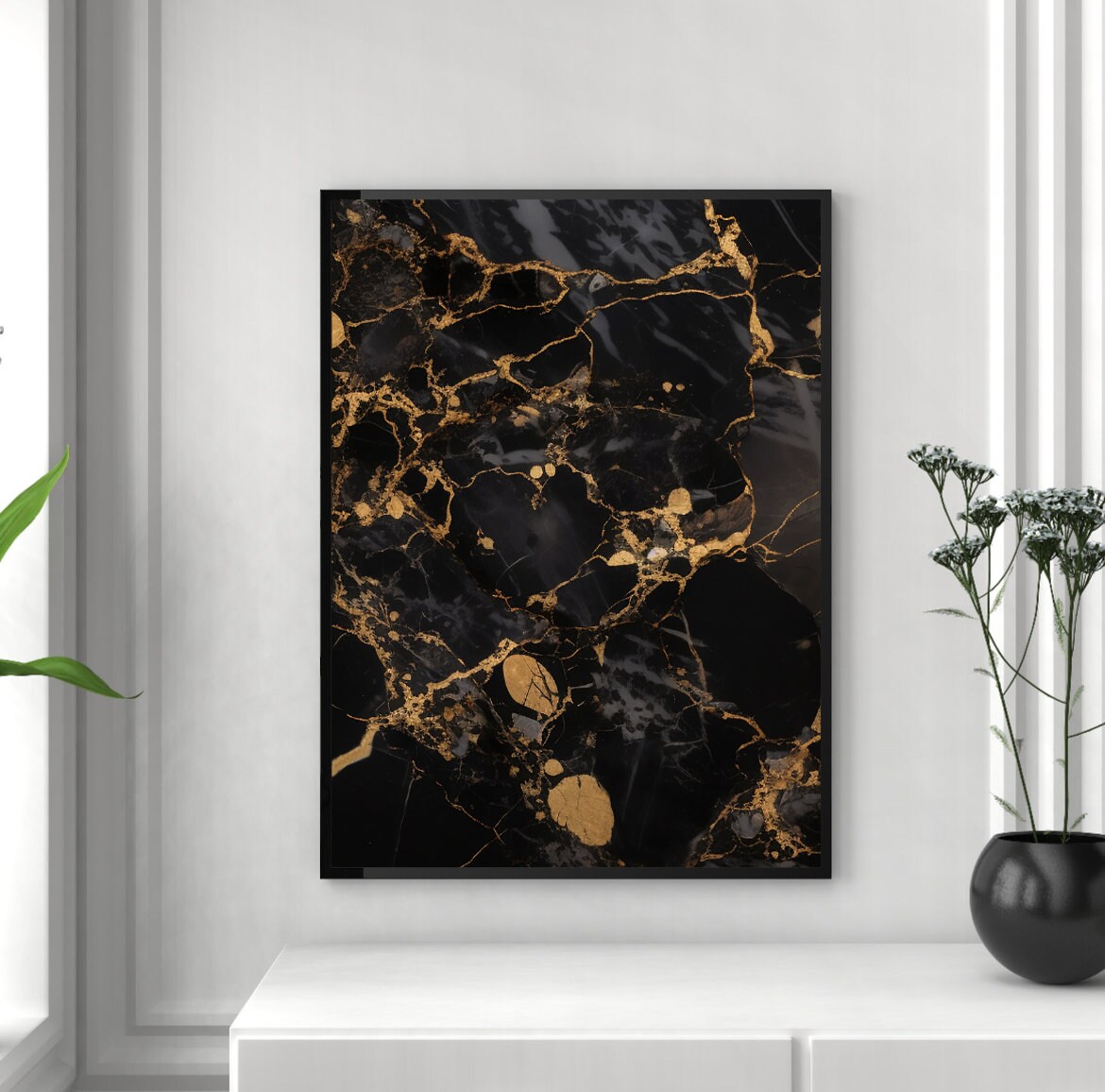 Set of 3 Black and Gold Marble Prints, Marble Wall Art, Marble Abstract ...