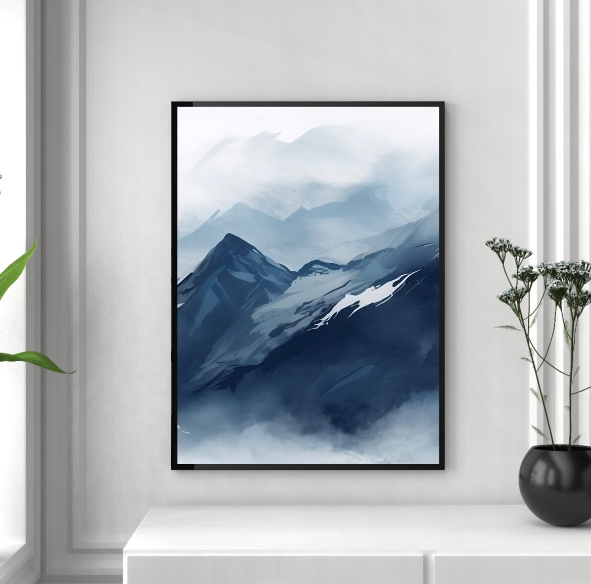 Set of 3 Blue Mountain Abstract Prints, Abstract Wall Art, Landscape ...