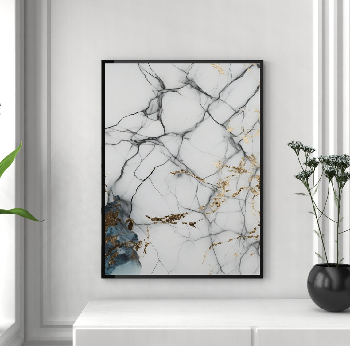 Set of 3 White and Gold Marble Prints, Abstract Wall Art, Marble ...