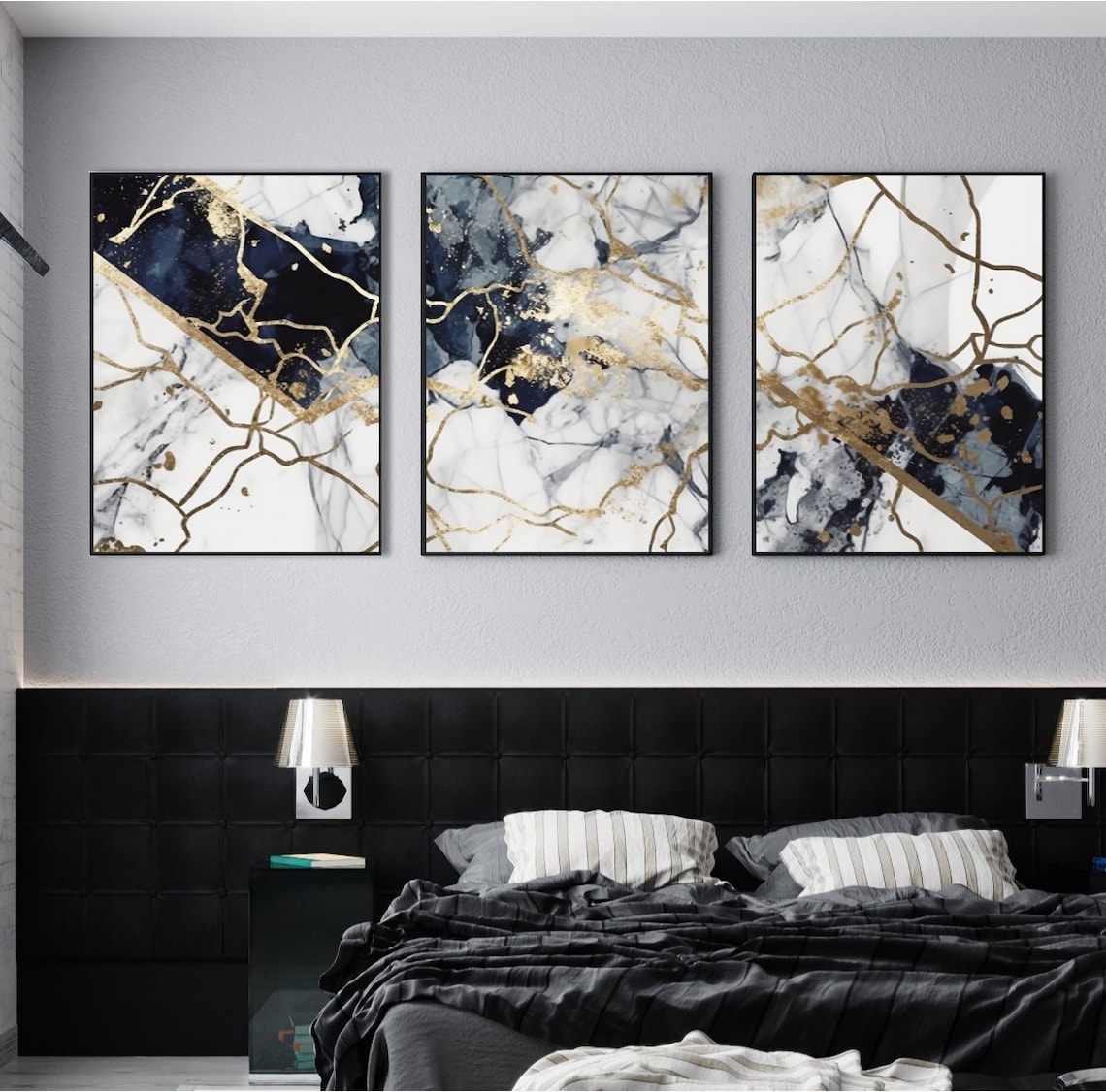 Set of 3 White and Gold Marble Prints, Marble Wall Art, Marble Abstract ...