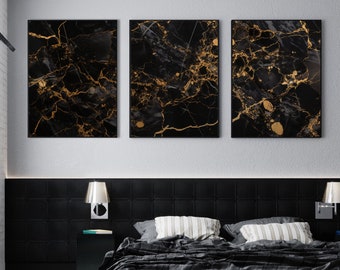 Set of 3 White and Gold Marble Prints, Abstract Wall Art, Marble ...