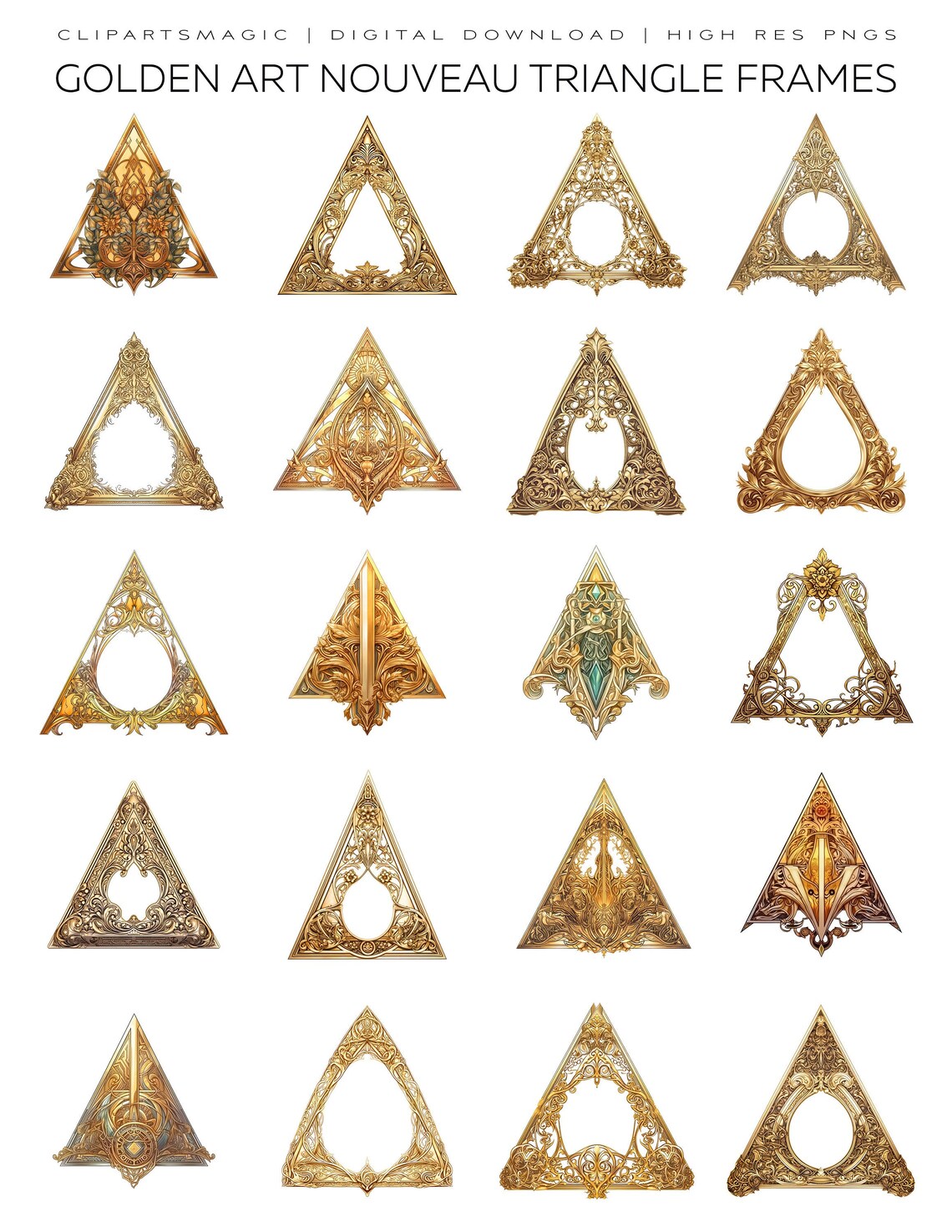 Digital Download Clip Art Sheet - 20 Art Nouveau Triangular Ornate ...