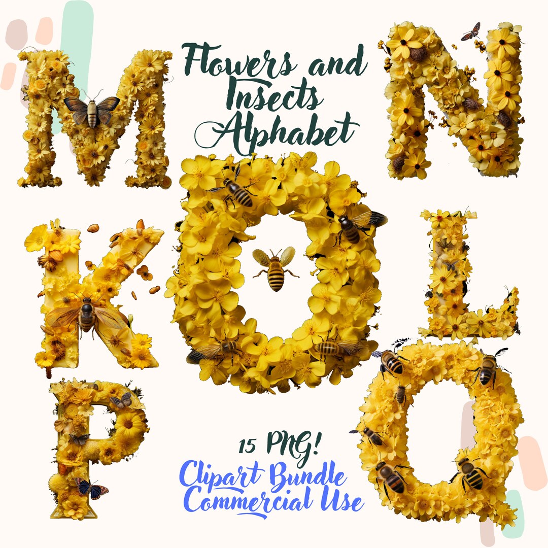 Nature's Alphabet: Yellow Flowers and Enchanting Insects - Etsy