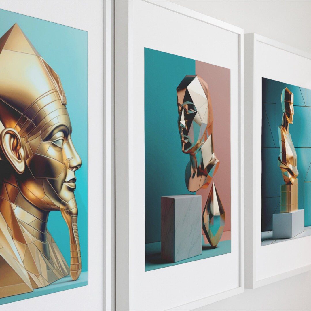 Golden Pharaoh Meets Cubism: Surrealistic Pastel Prints With - Etsy