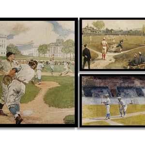 Baseball Print, Set of 3 Vintage Prints, Sports Poster, Baseball Fan ...