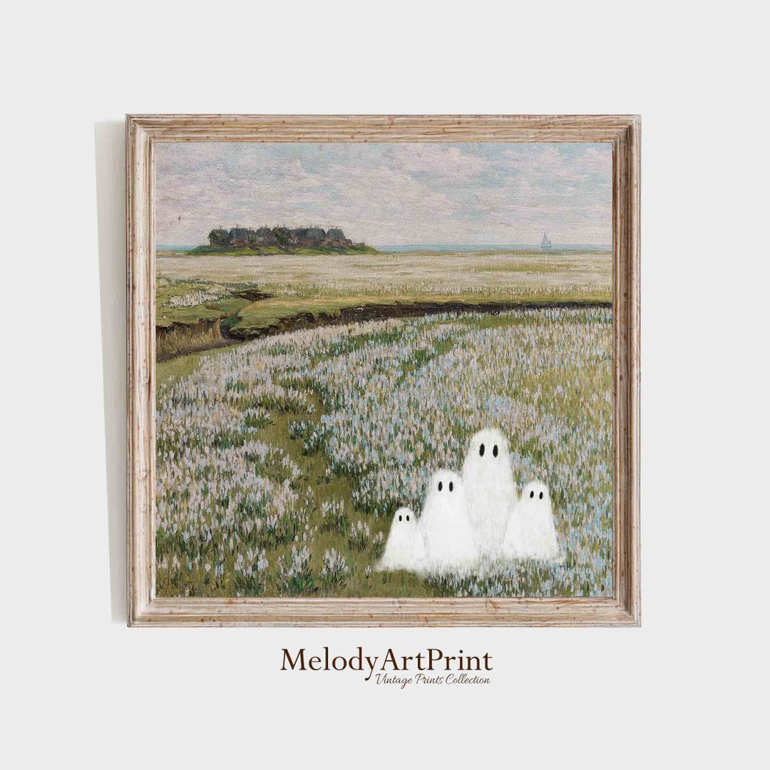 Funny Halloween Art, Ghosts Painting, Altered Art, Square Print Vintage ...