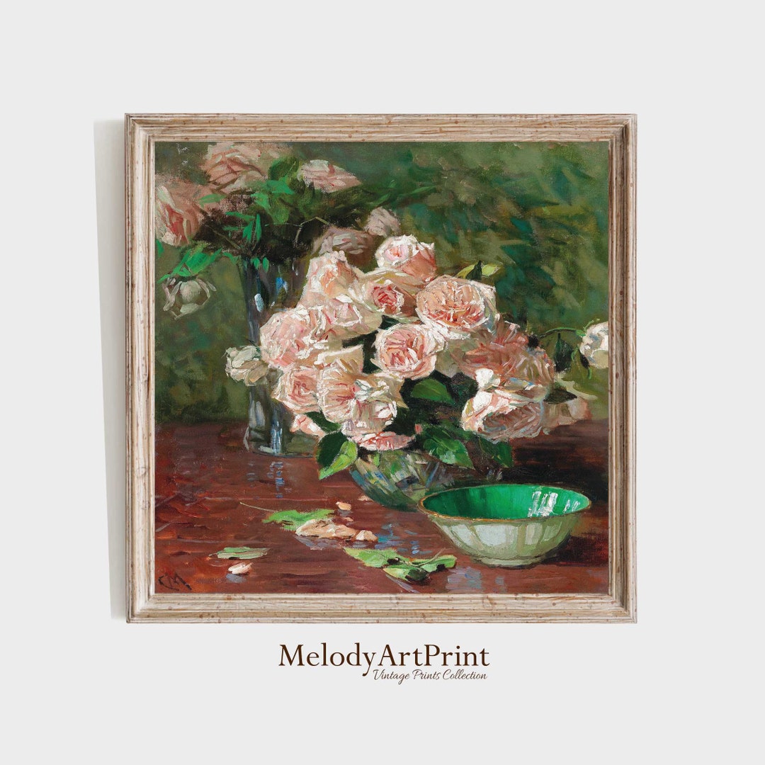 Pink Roses Still Life Square Print | Roses Oil Painting | Printable ...