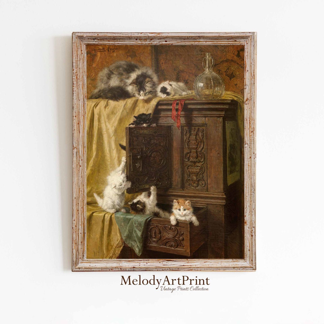 Printable Vintage Cat Print, Nursery Cat Wall Art, Children's Room ...