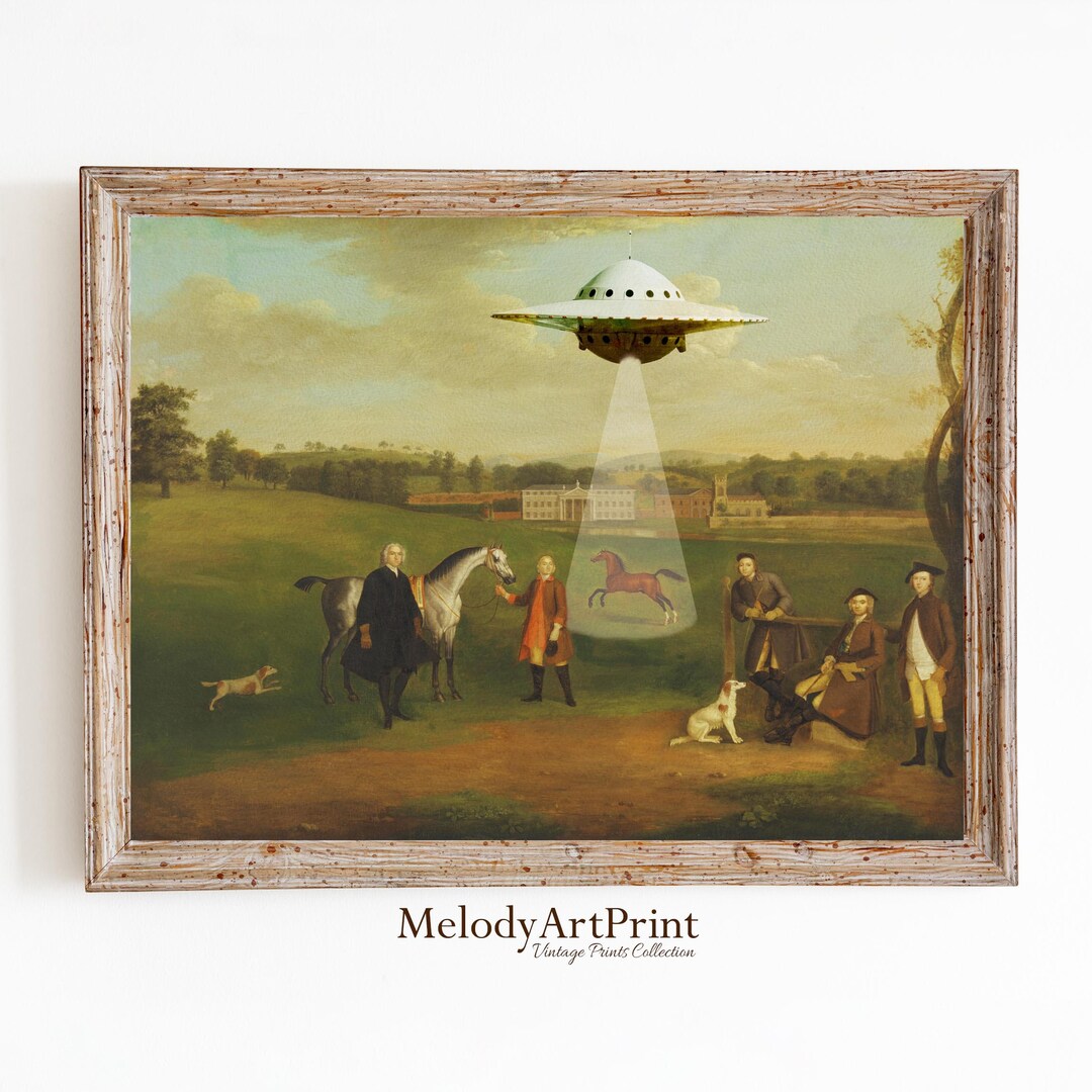 UFO Abduction Victorian Art Print: Funny Alien Landscape (digital ...