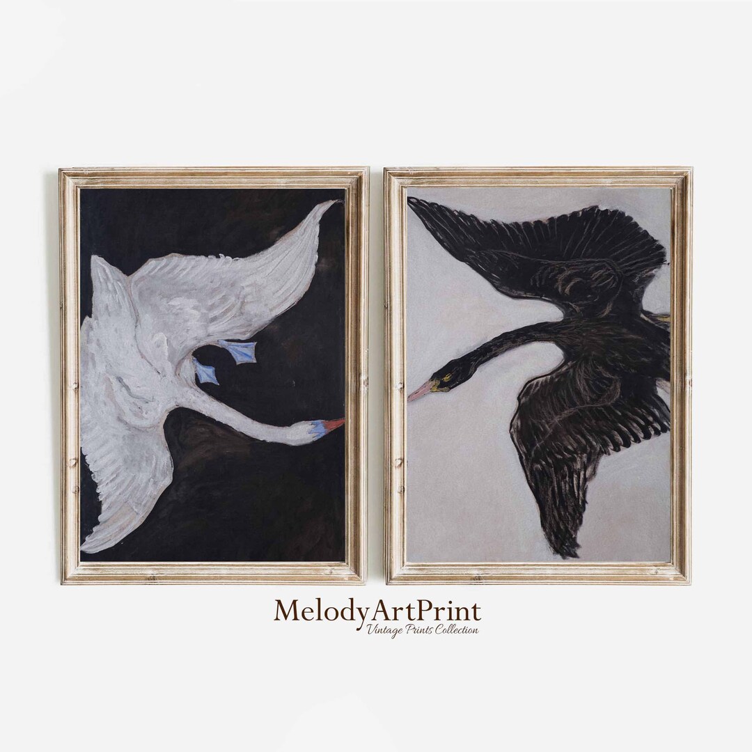 Vintage Swan Prints, Black and White Nursery Decor (digital Download ...