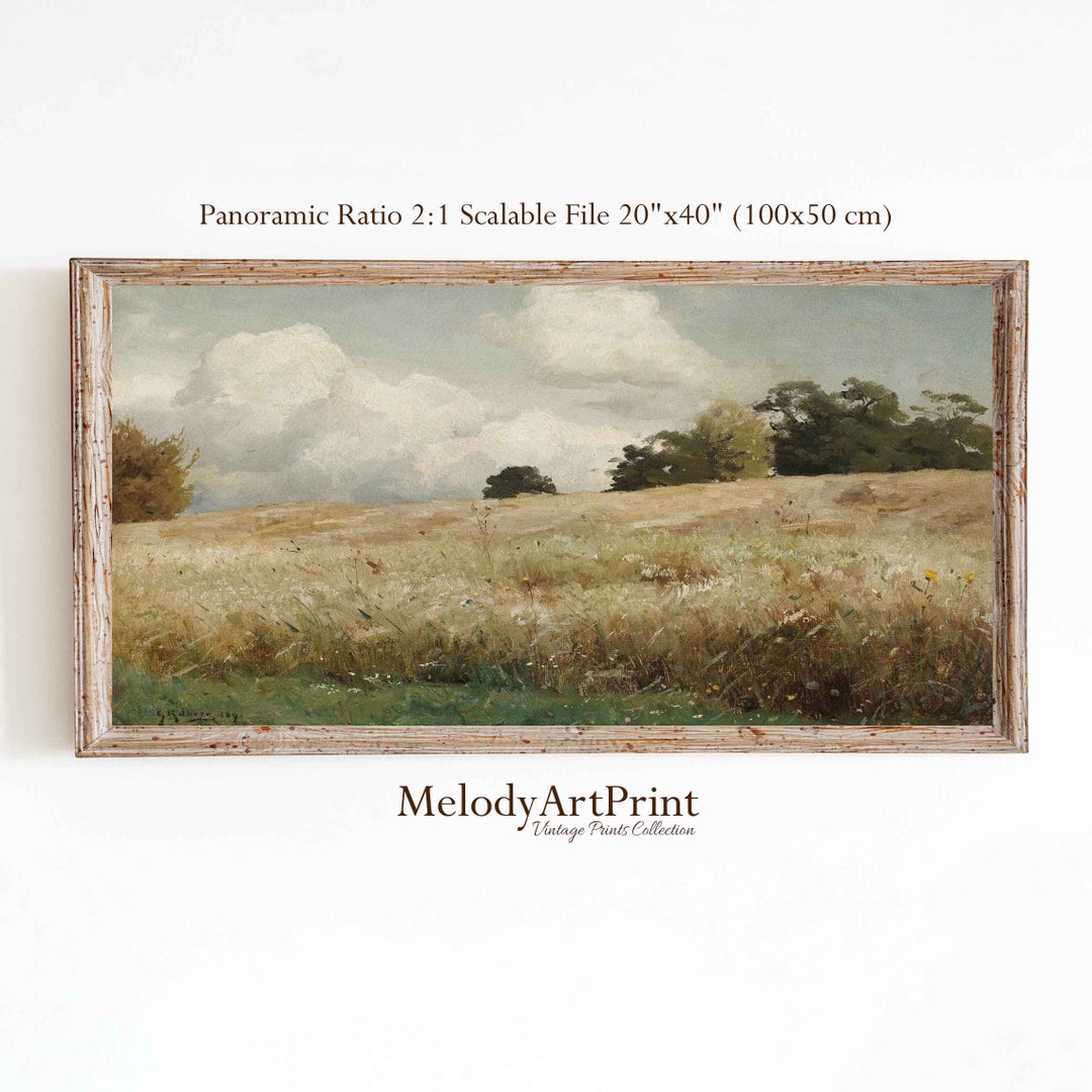 Countryside Landscape Print, Long Wall Art Printable, Vintage Landscape ...