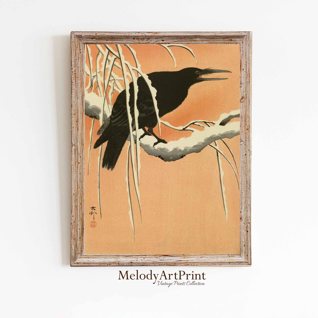 Raven Print, Crow Prints, Japanese Style Vintage Printable Digital Wall ...