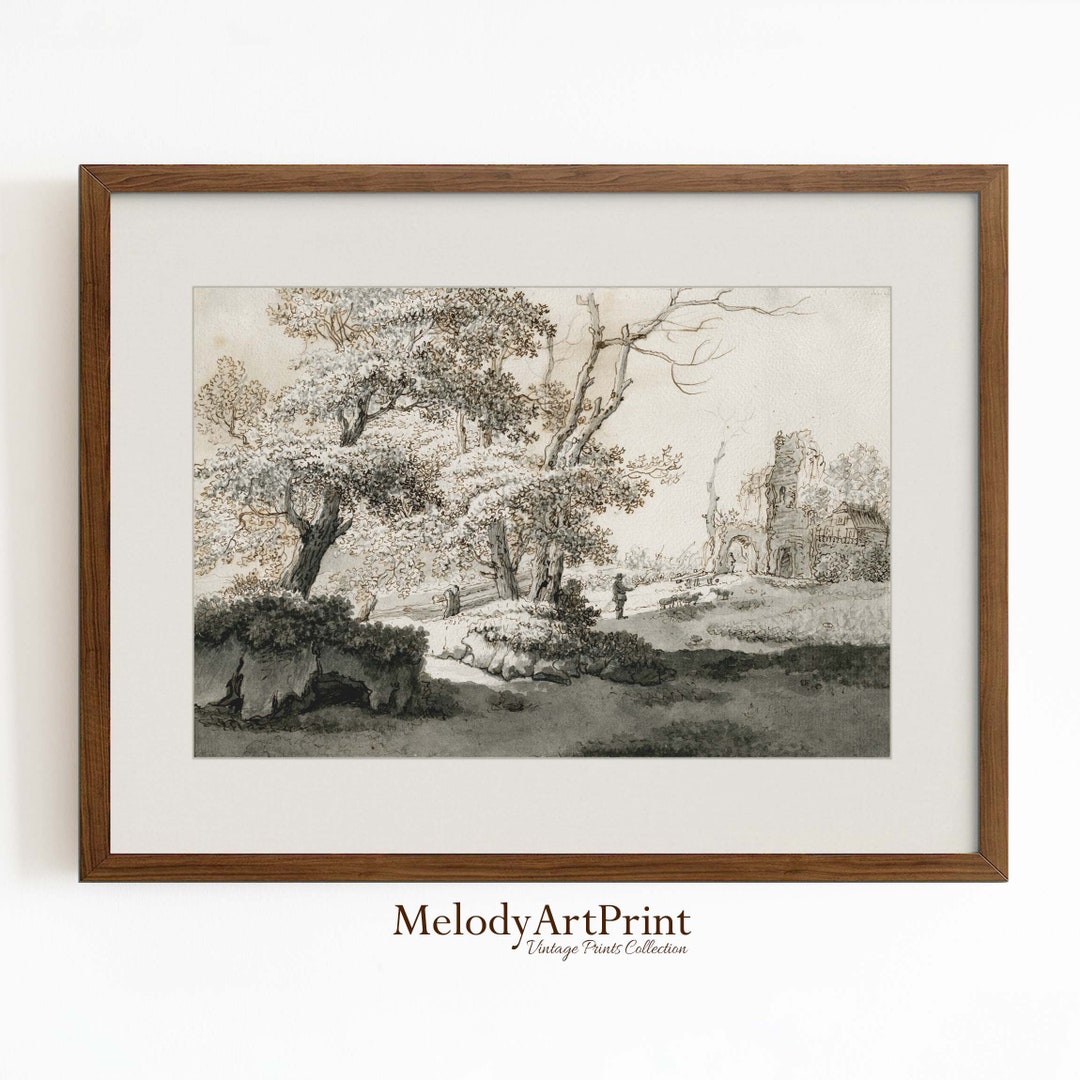 Vintage Tree Sketch, Rustic Tree Drawing, Neutral Wall Art Printable ...