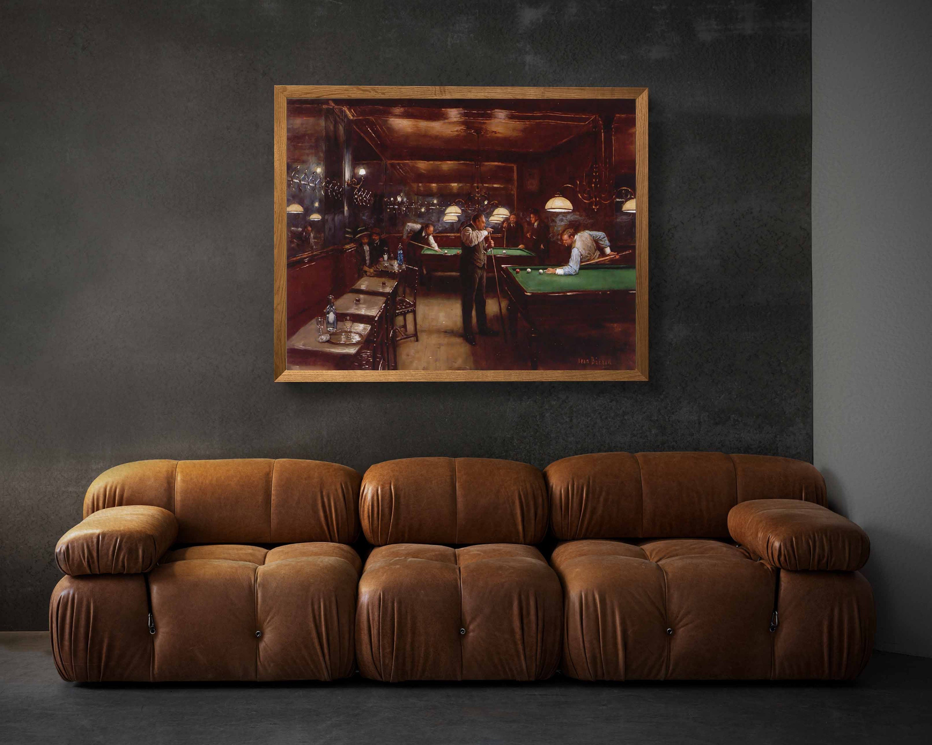 Playing Billiards Vintage Painting, Snooker Club Wall Design, Vintage ...