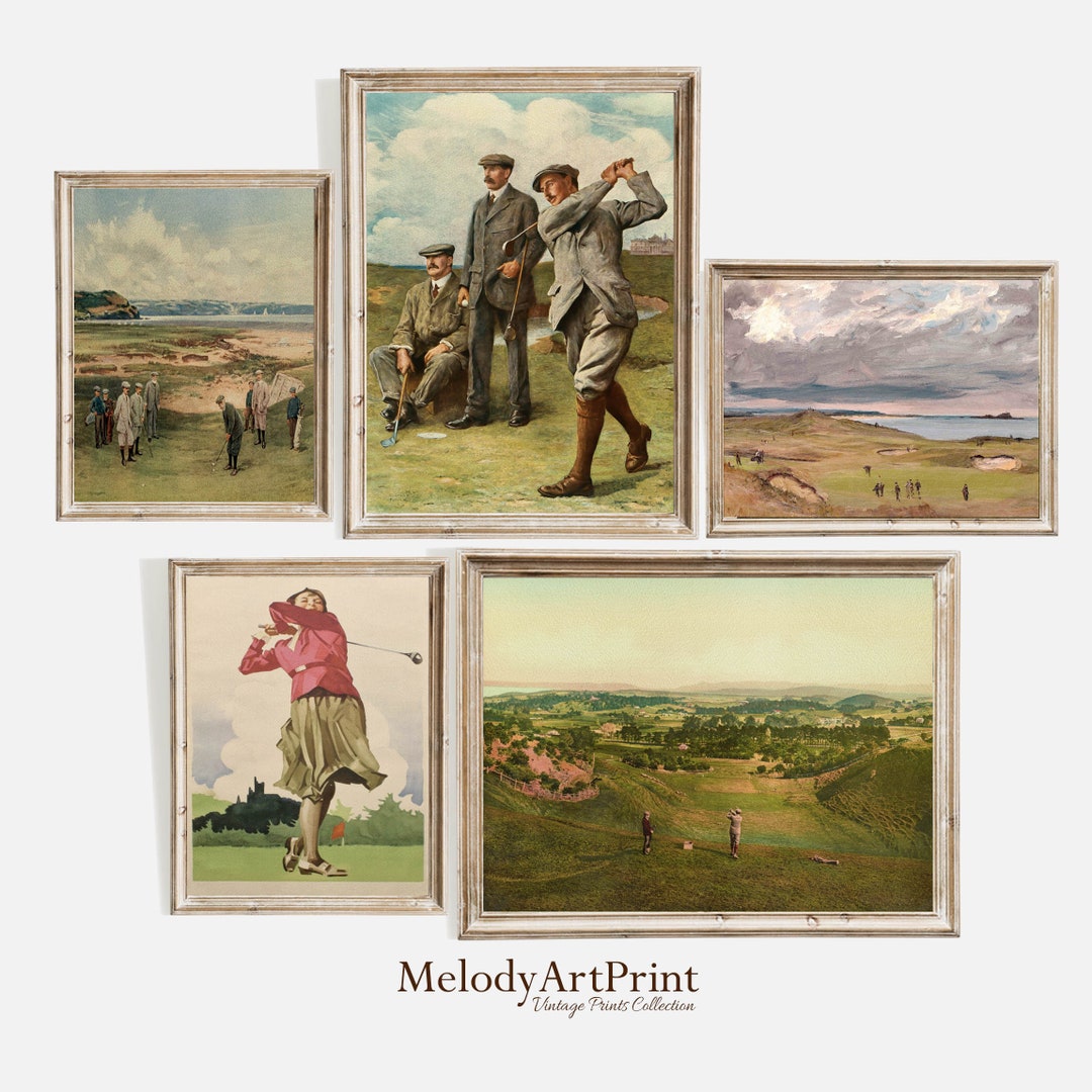 Golf Print Set 5, Vintage Art Gallery Wall, Golf Printable, Sports Home ...